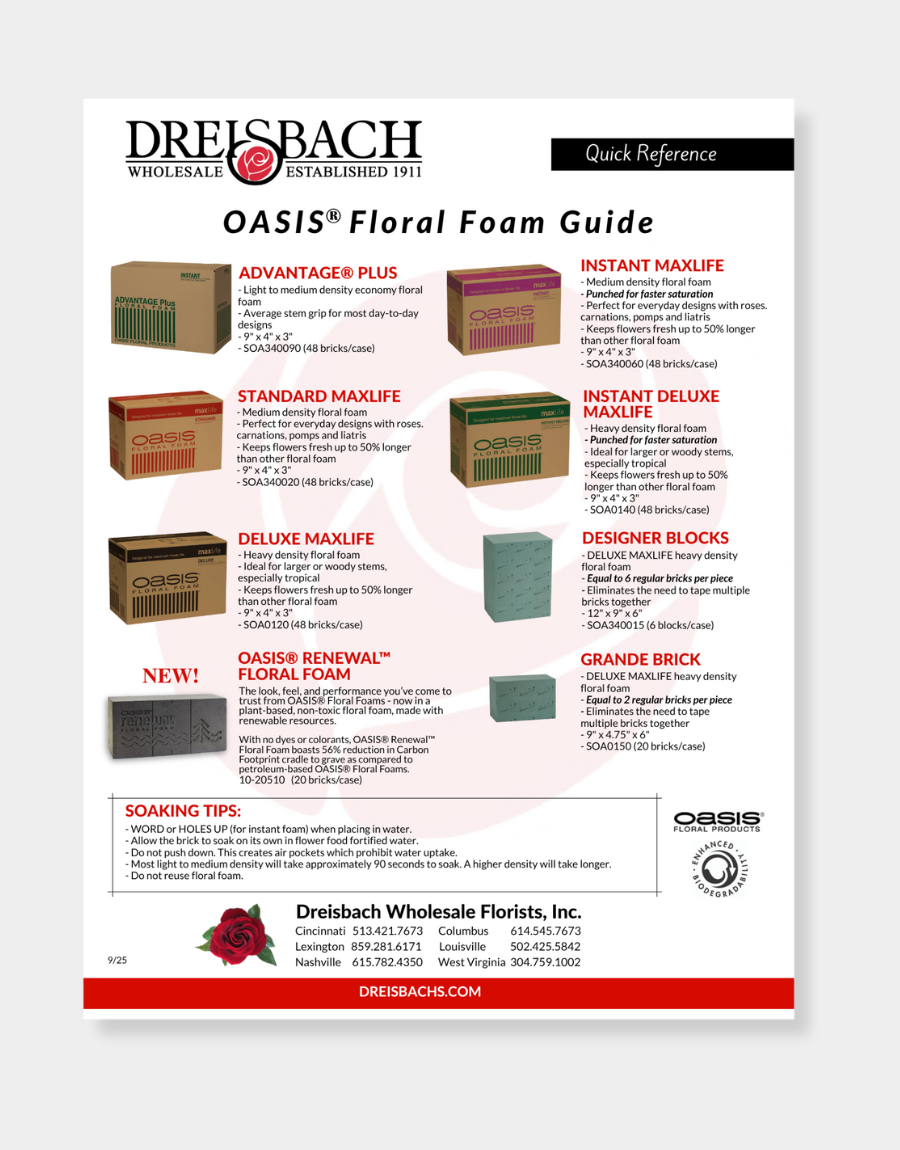 Dreisbach Quick Reference - OASIS® Floral Foam Guide – Dreisbach ...
